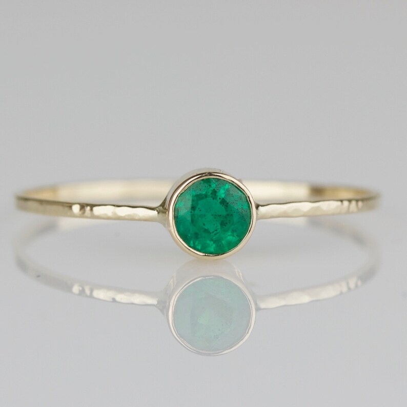 SOLID Gold Natural Emerald Ring Thin Band Emerald Ring | Etsy