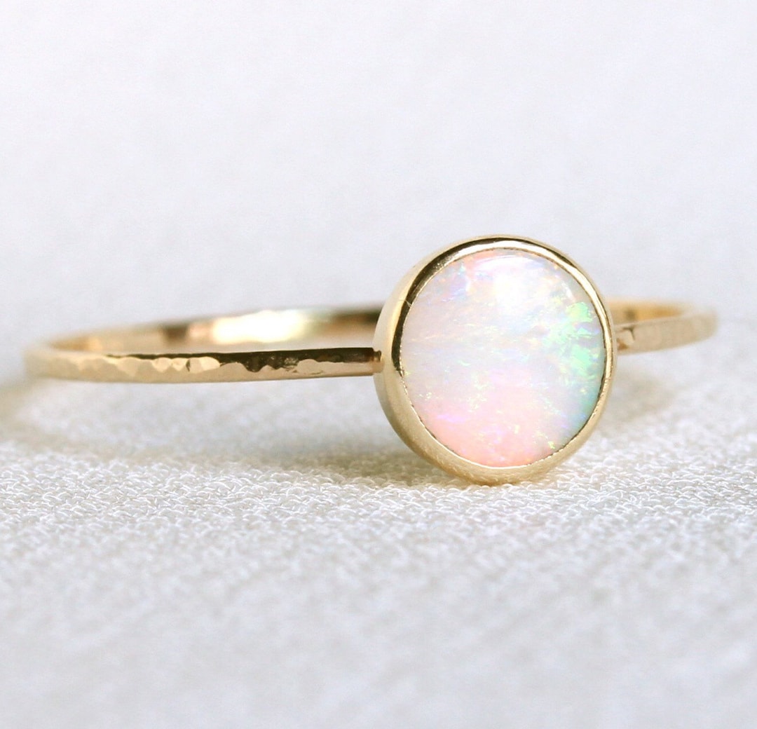 SOLID Gold Natural AAA Opal Ring | Colorful Opal Ring | Genuine Fiery ...