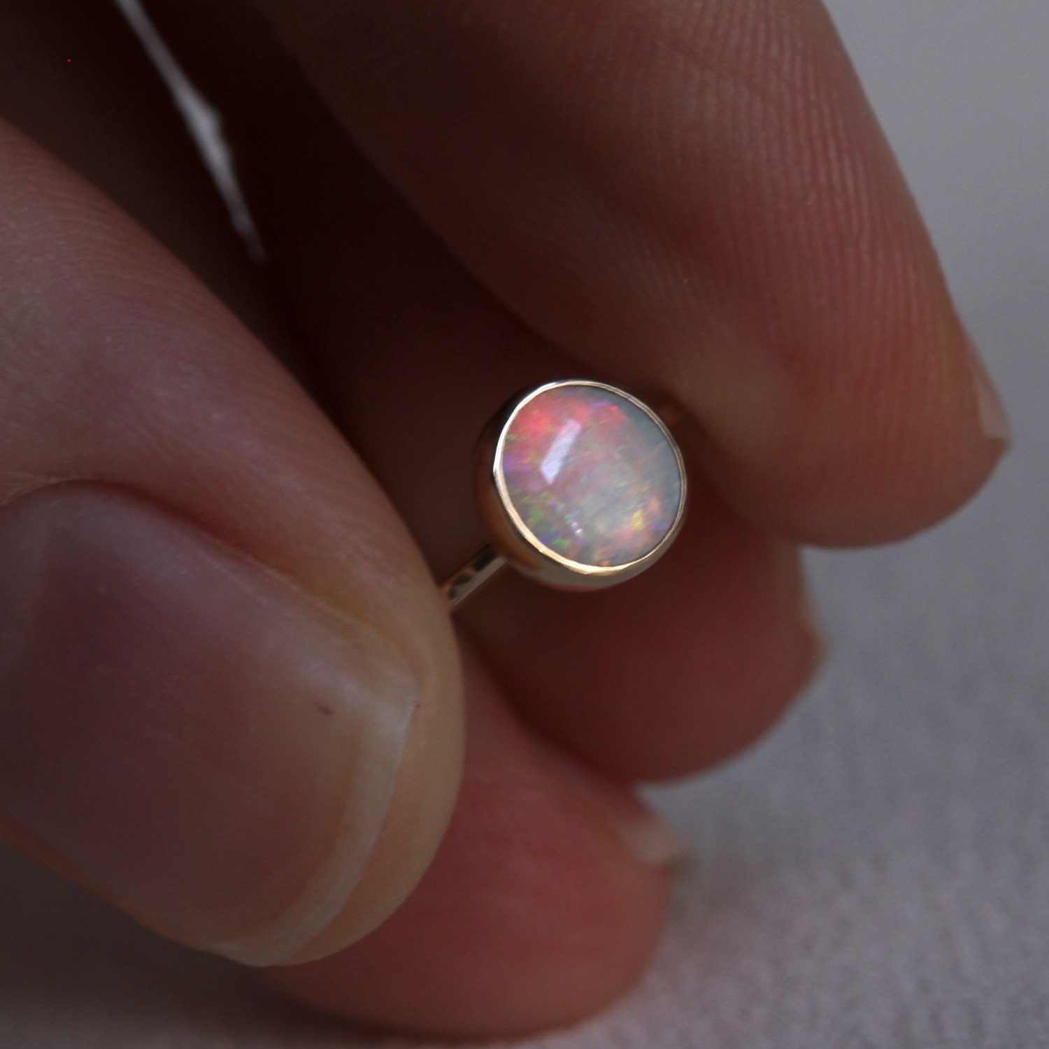 SOLID Gold Natural AAA Opal Ring Colorful Opal Ring | Etsy