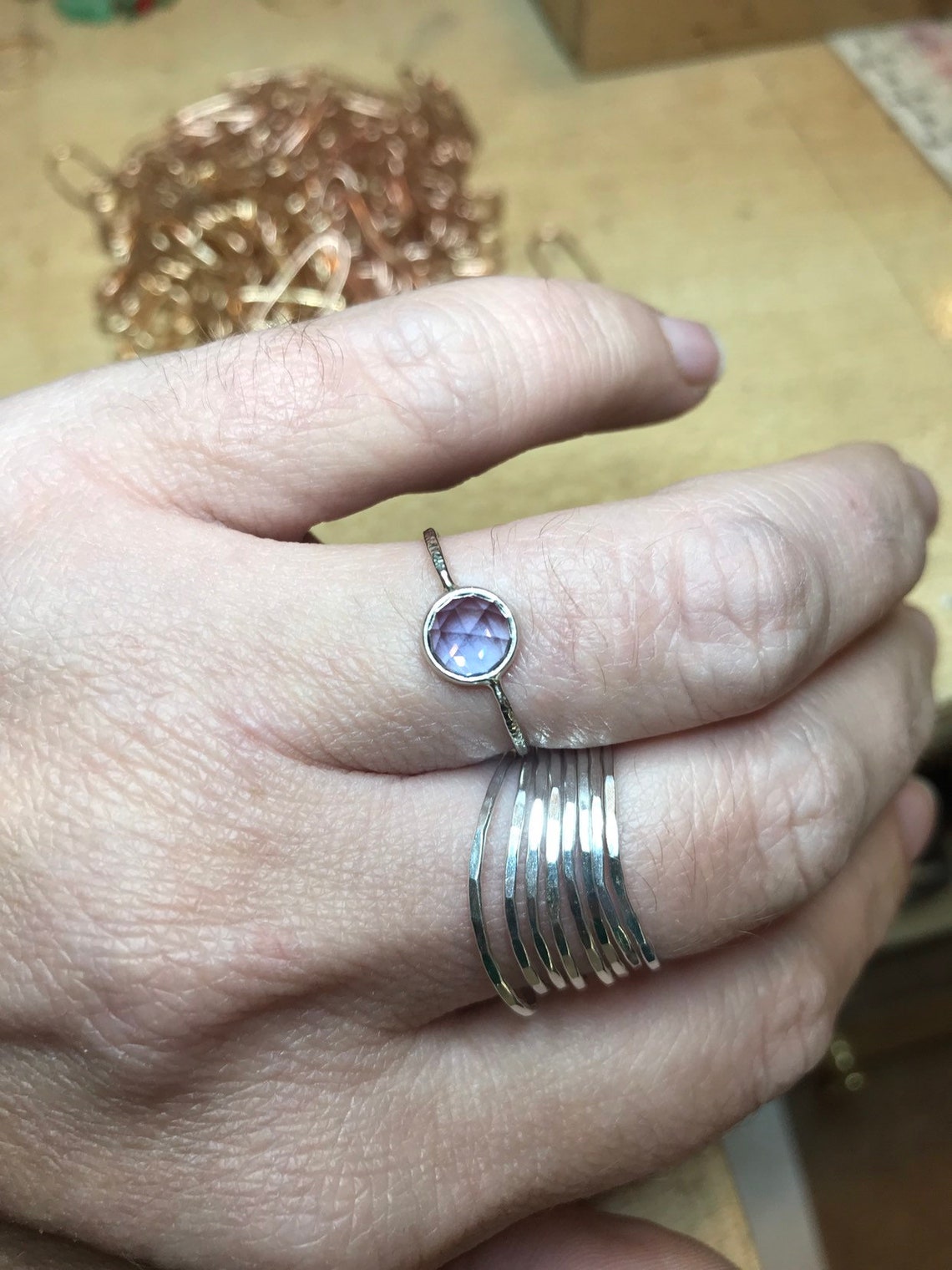 SOLID Gold Rose Cut Alexandrite Stacking Ring June - Etsy