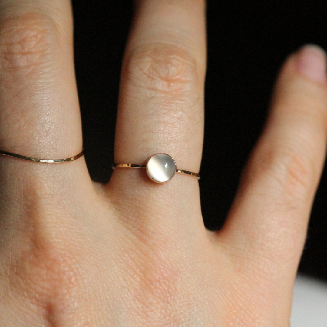 Delicate 14k Gold Moonstone Stack Ring - Moon on a Golden Thread ...