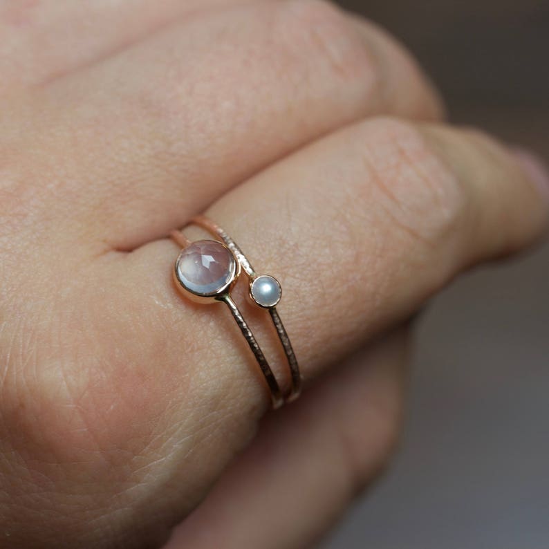 3mm Freshwater Pearl Stacking Ring Delicate SOLID 14k Rose - Etsy