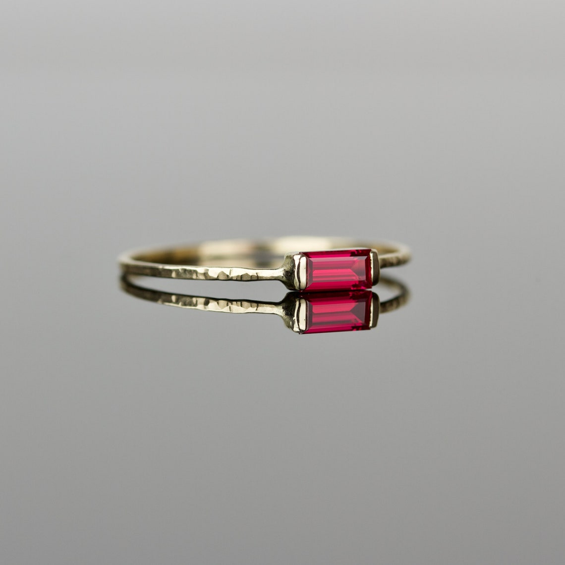 SOLID 14k Gold Ruby Baguette Ring Lab Ruby Ring Art Deco - Etsy
