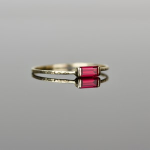 SOLID 14k Gold Ruby Baguette Ring | Lab Ruby Ring | Art Deco Baguette Stack Ring | White Yellow ...