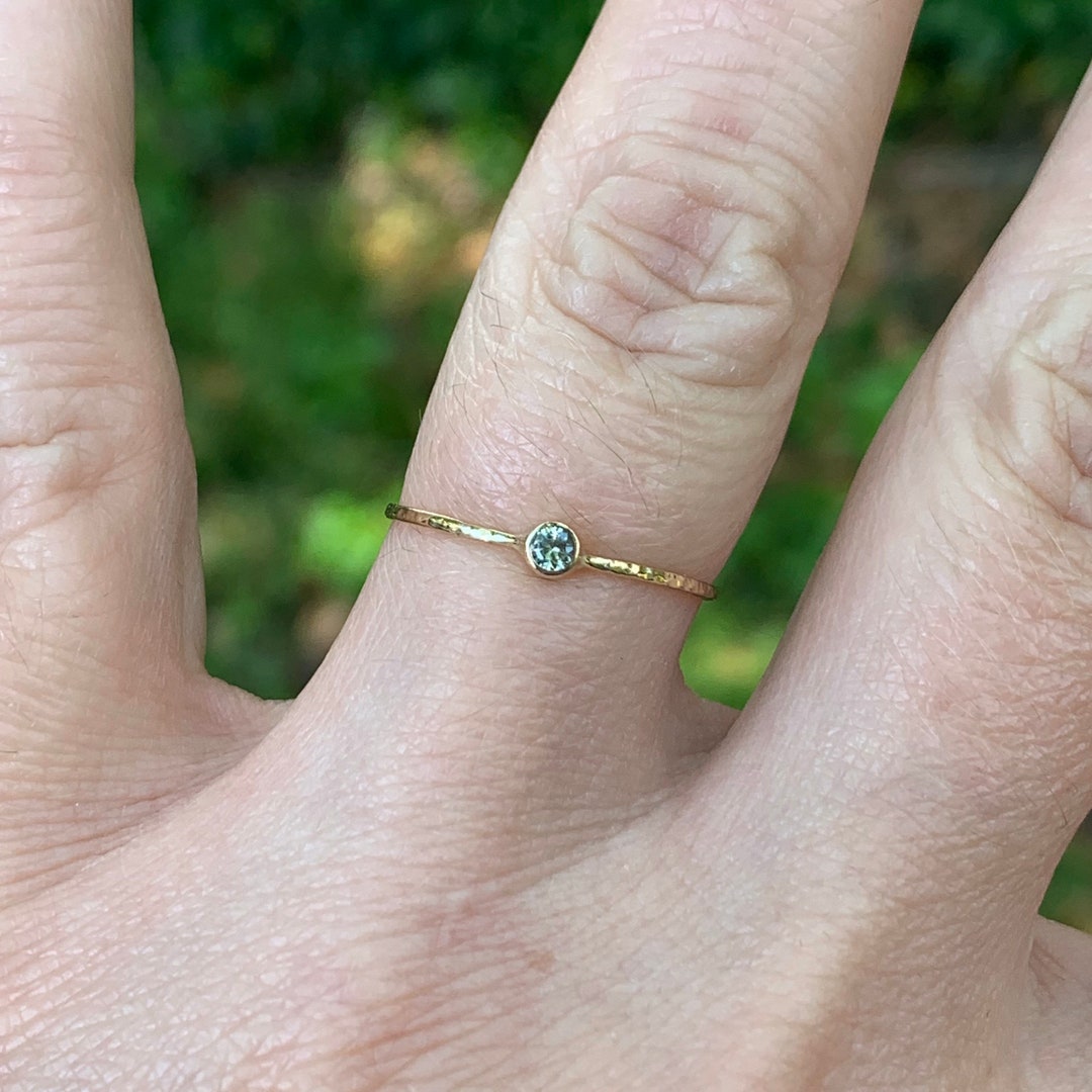 SOLID Gold Green Sapphire Stack Ring | Custom Birthstone Ring ...