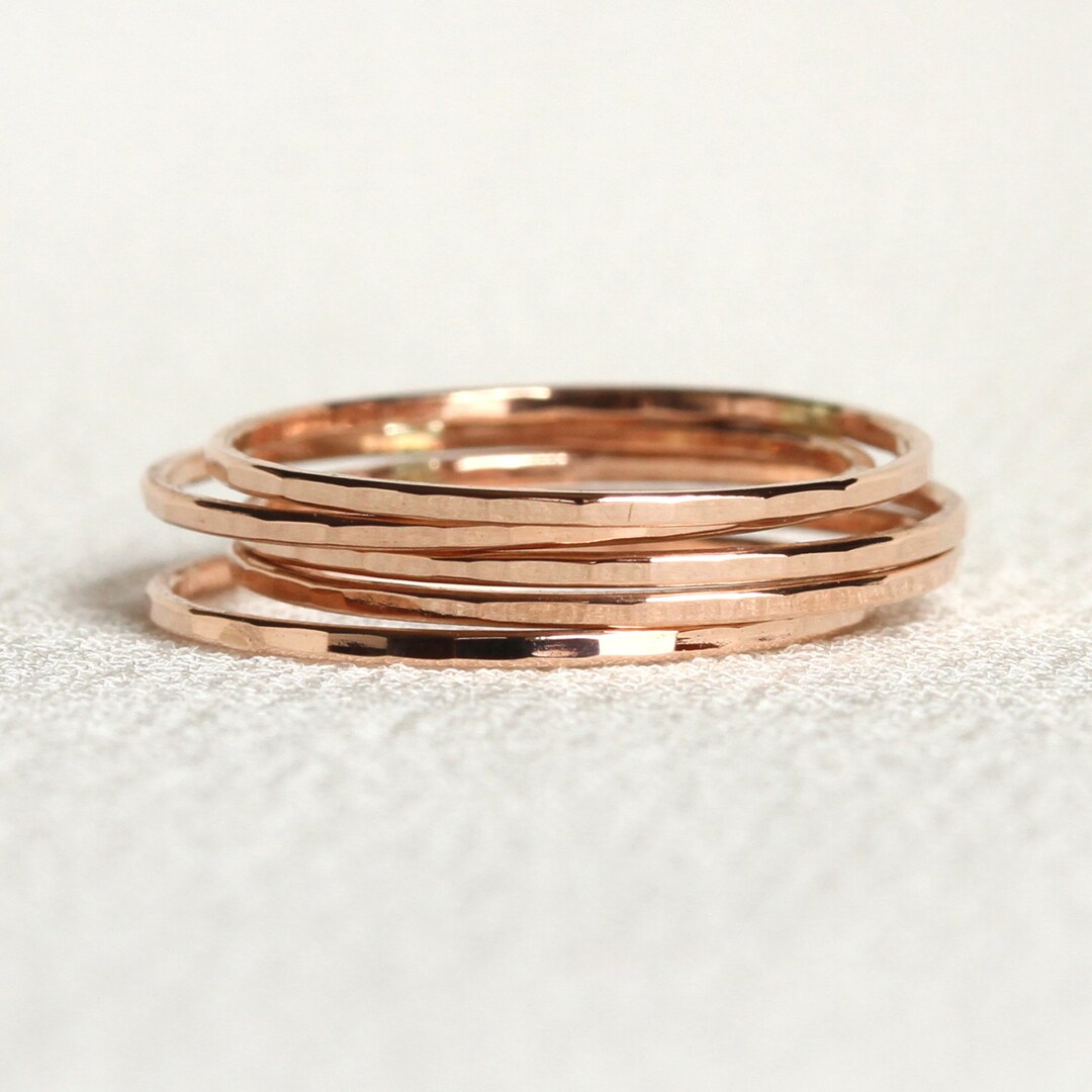 SOLID 14k or 18k Gold Stack Rings - Set of Five White Rose or Yellow ...