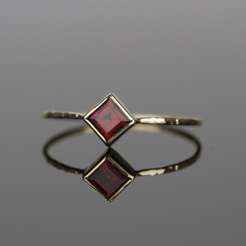 Scarlet Red Garnet Ring | SOLID Gold Square Garnet Ring | Step Cut ...