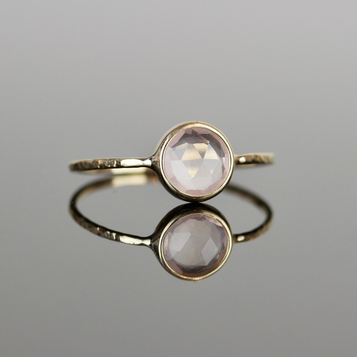 Rose Cut Rose Quartz Stacking Ring | Delicate SOLID 14k Rose or Yellow ...