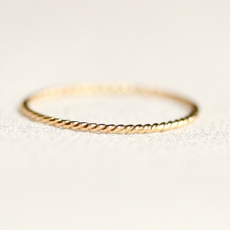 Thin Rope Ring in SOLID Gold 1mm Delicate Twist Stack Ring | Etsy