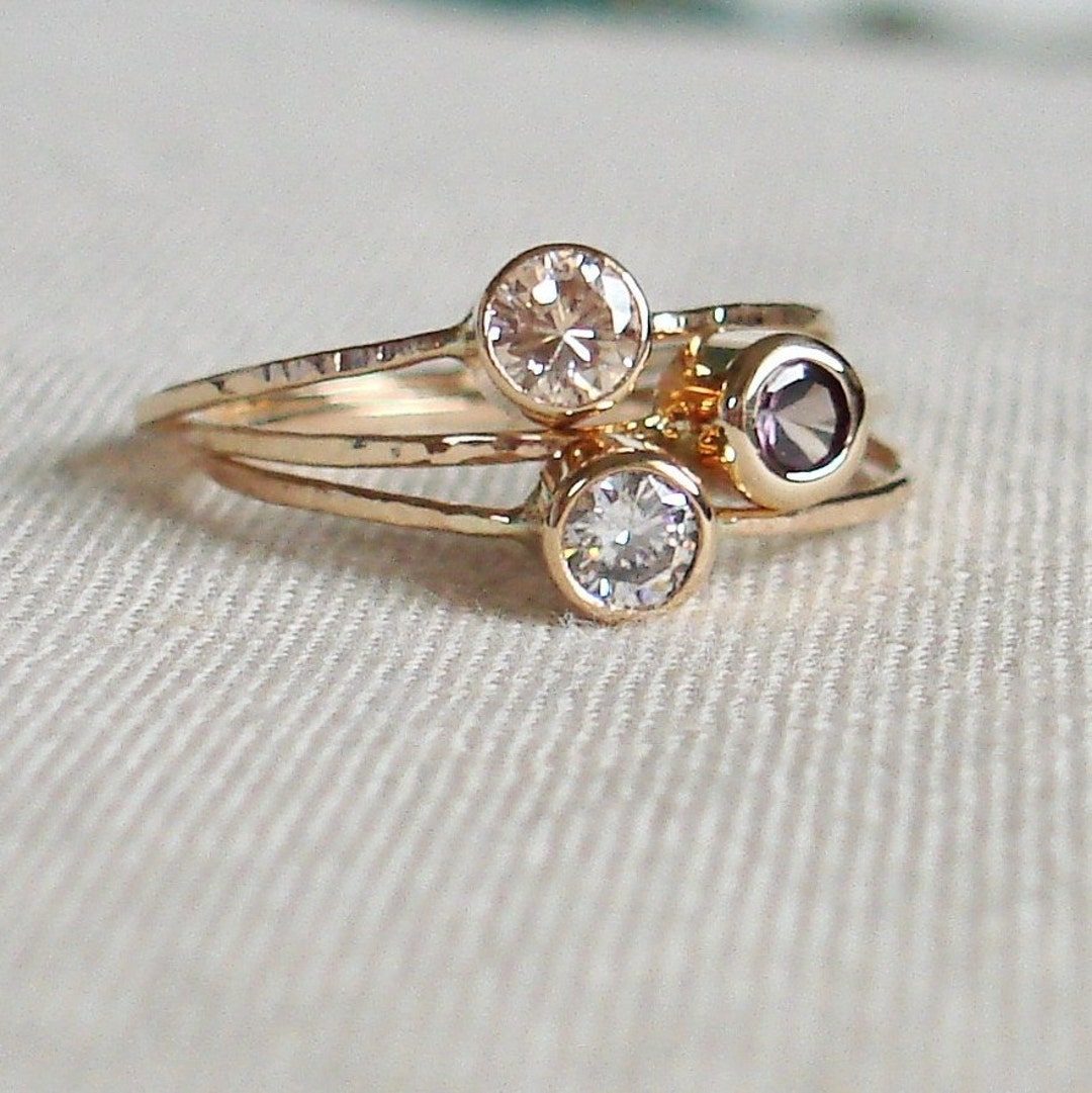SOLID Gold Custom Birthstone Rings | Three Mother Rings | Set of ...