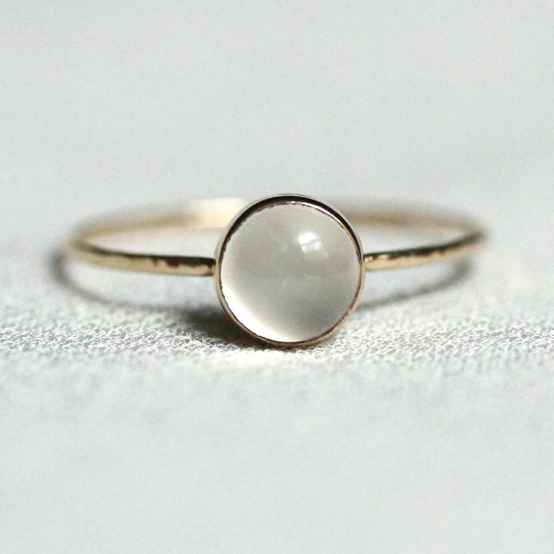 SOLID Gold Natural Moonstone Stack Ring | Delicate Moonstone Bubble ...