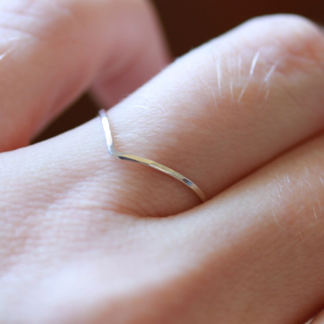 SOLID Gold Chevron Ring | Simple Chevron Stack Ring | Tiny Geometric ...