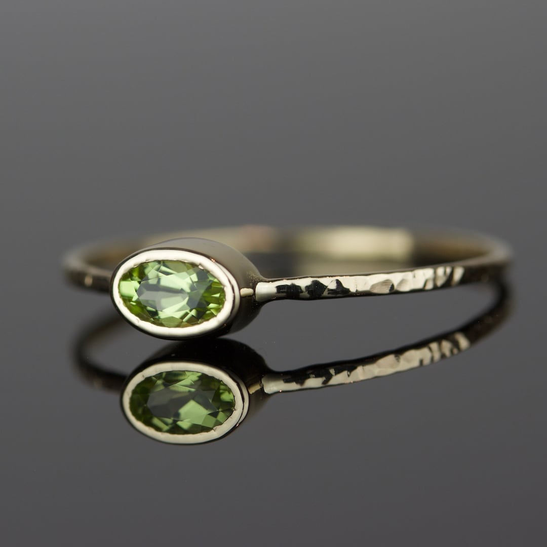 Natural Oval Peridot Ring SOLID 14k Gold August Birthstone Stack Ring ...