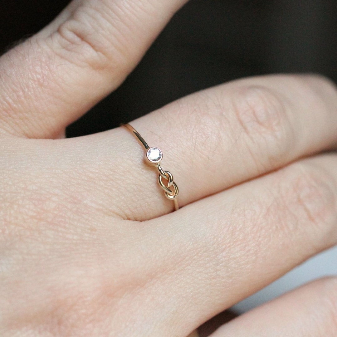 Custom Birthstone Infinity Knot Ring | Delicate Knot Birthstone Ring ...