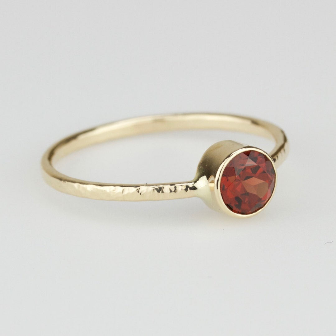 SOLID Gold Natural Garnet Ring | Simple 14k Bezel Set Almandine Garnet ...