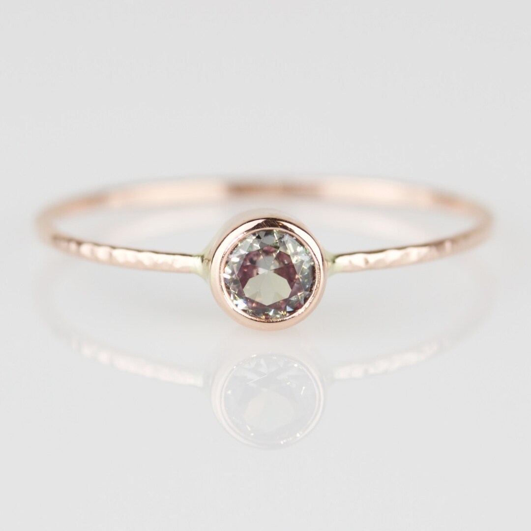 Select a Stone SOLID Gold Dainty Stacking Ring | Personalized Birthstone Ring | Rose Gold ...