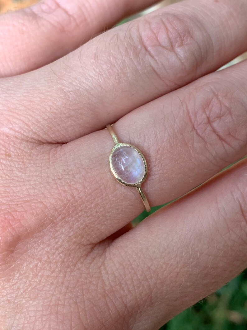 SOLID 14k Gold Oval Rainbow Moonstone Ring | Oval Moonstone Ring ...