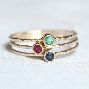 Emerald Sapphire Ruby Stack - SOLID 14k Rose Yellow or White Gold ...