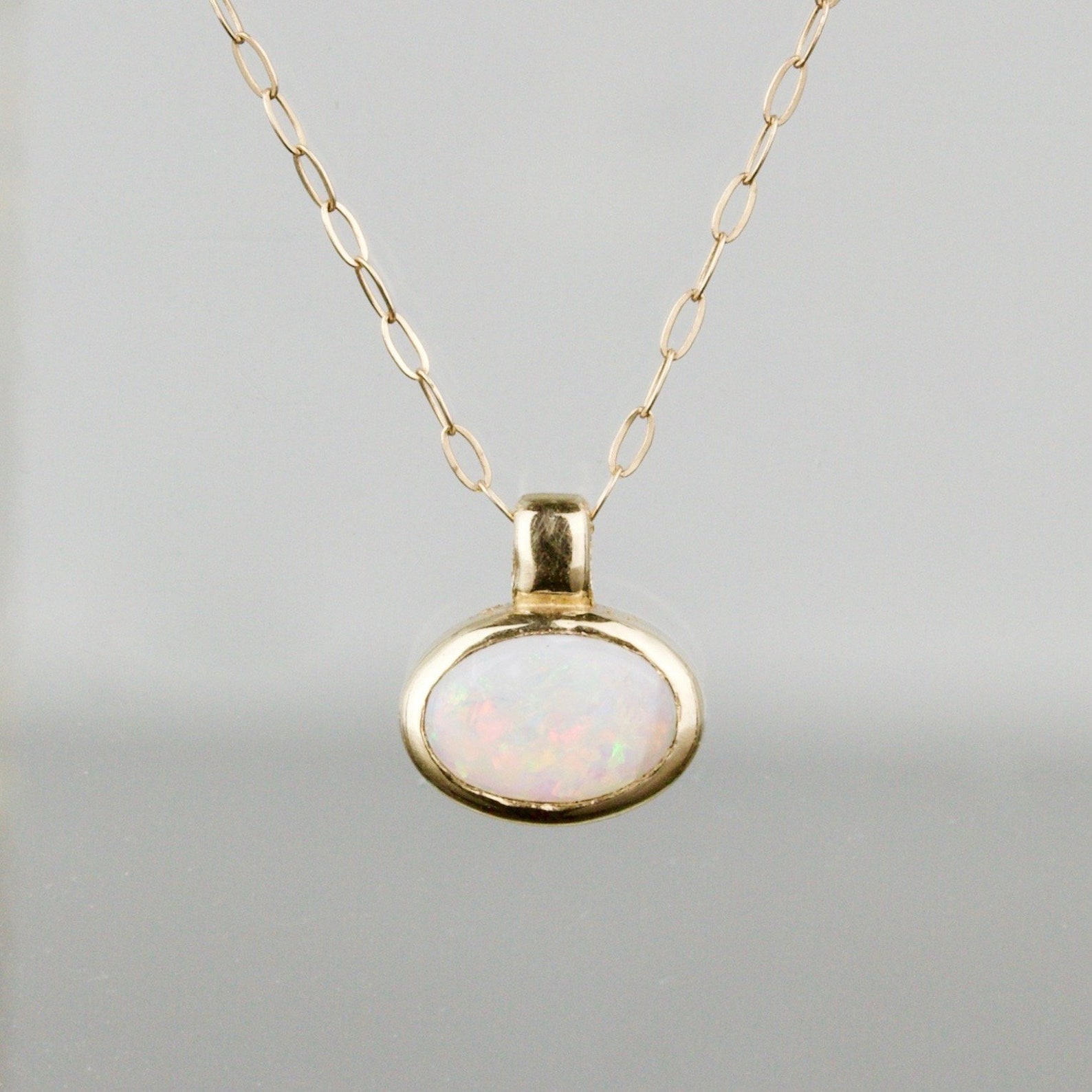 Oval Opal Necklace Oval Opal Pendant Solid Gold Opal | Etsy