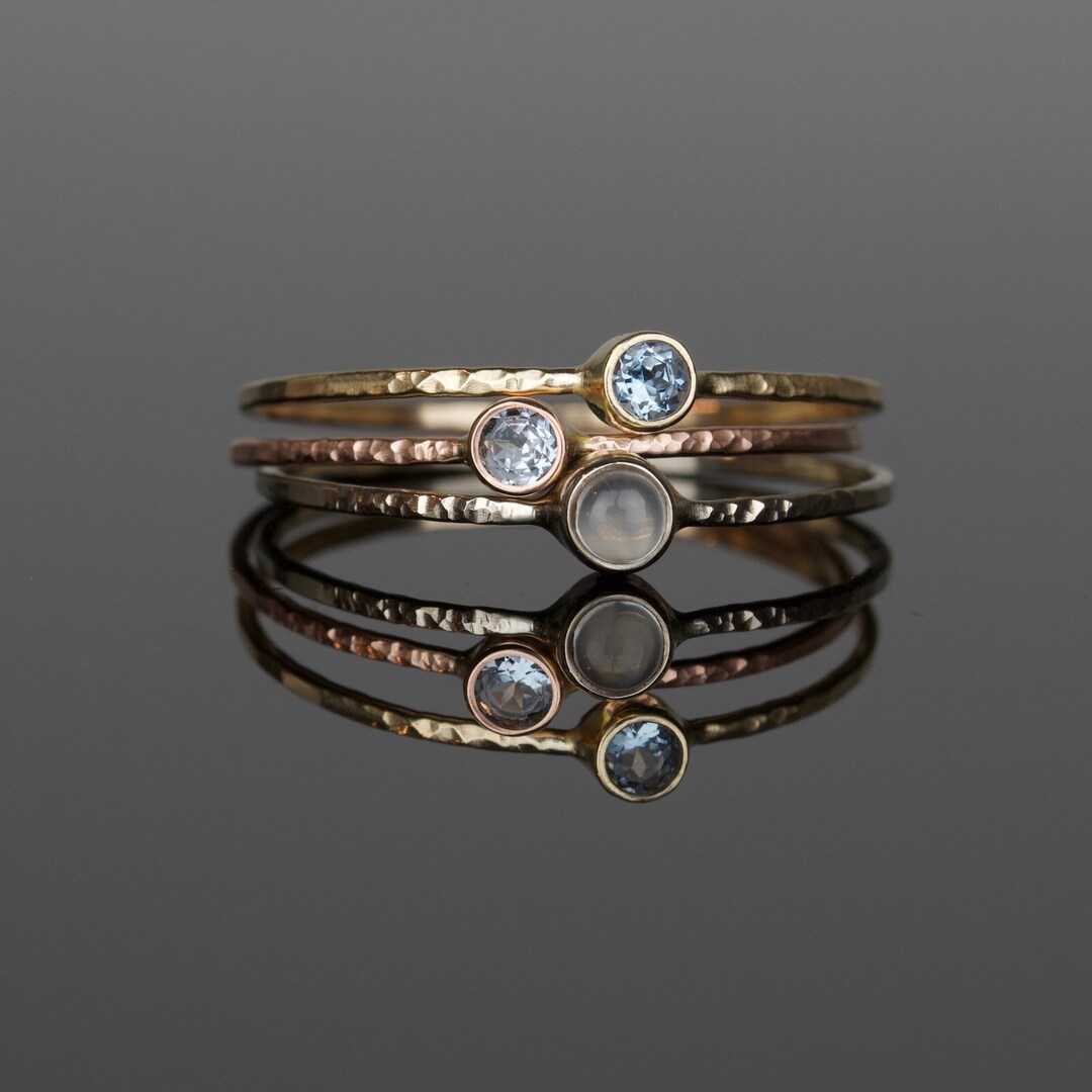 SOLID Gold Custom Birthstone Set | Gemstone Stacking Ring | Delicate ...
