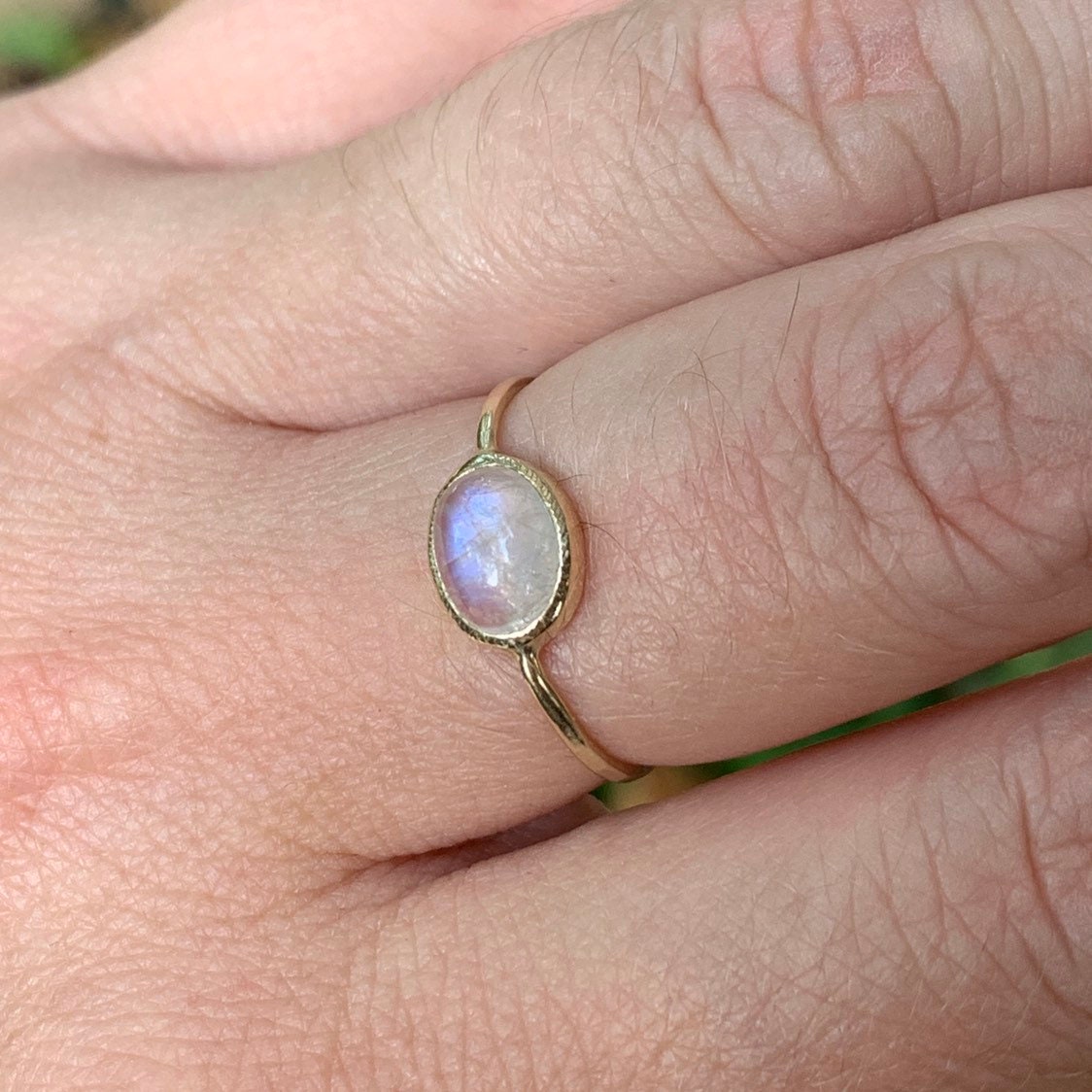 SOLID 14k Gold Oval Rainbow Moonstone Ring | Oval Moonstone Ring ...