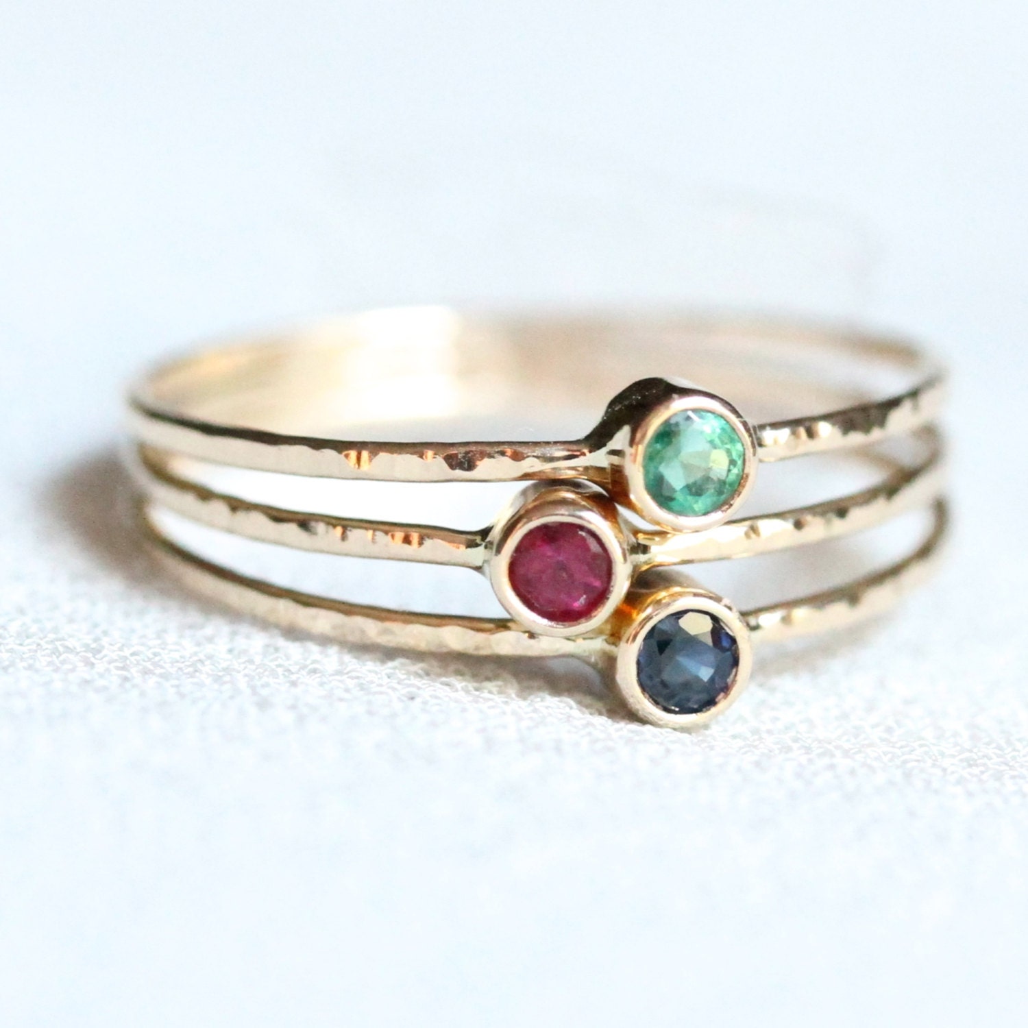 Emerald Sapphire Ruby Stack - SOLID 14k Rose Yellow or White Gold ...