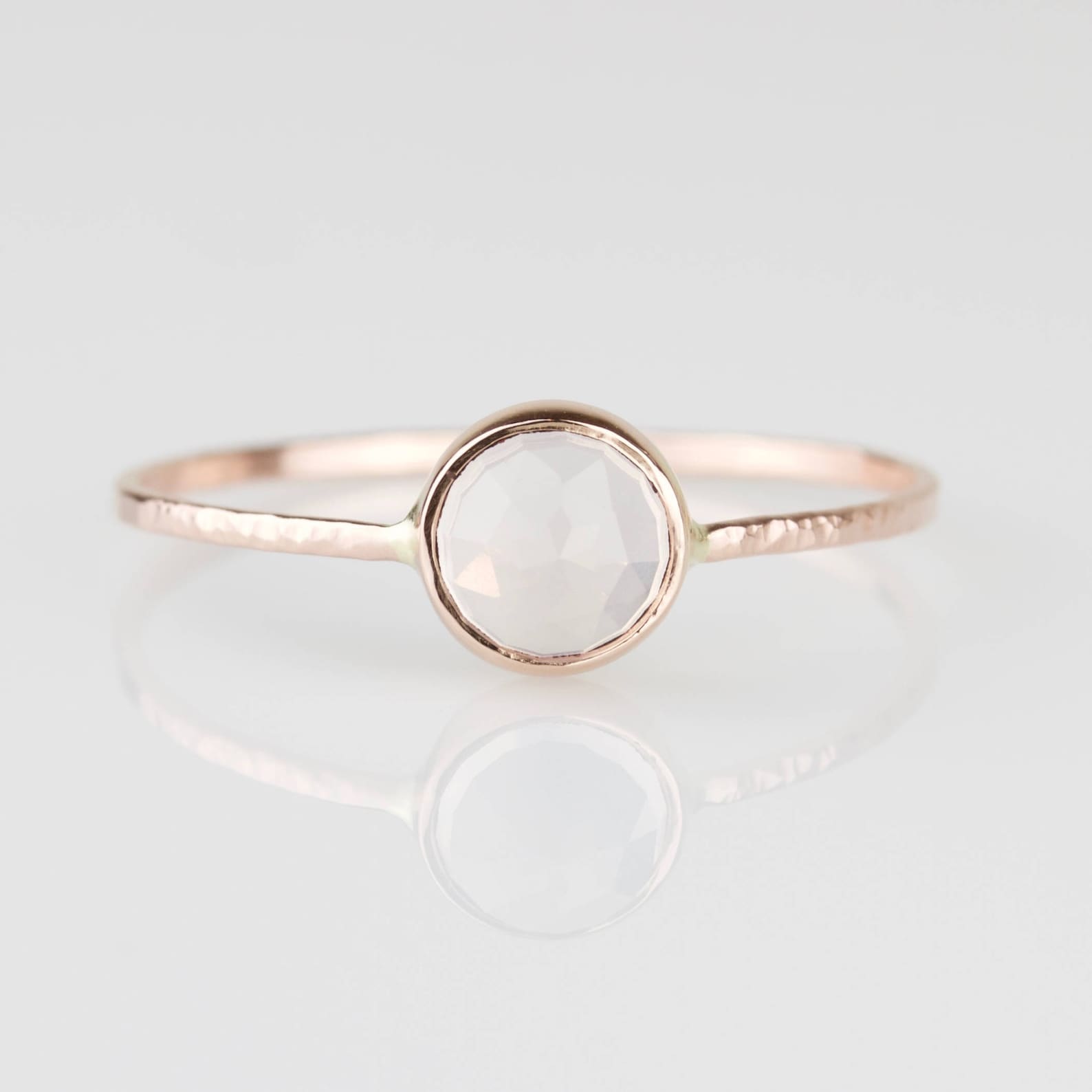 Rose Cut Rose Quartz Stacking Ring | Delicate SOLID 14k Rose or Yellow ...