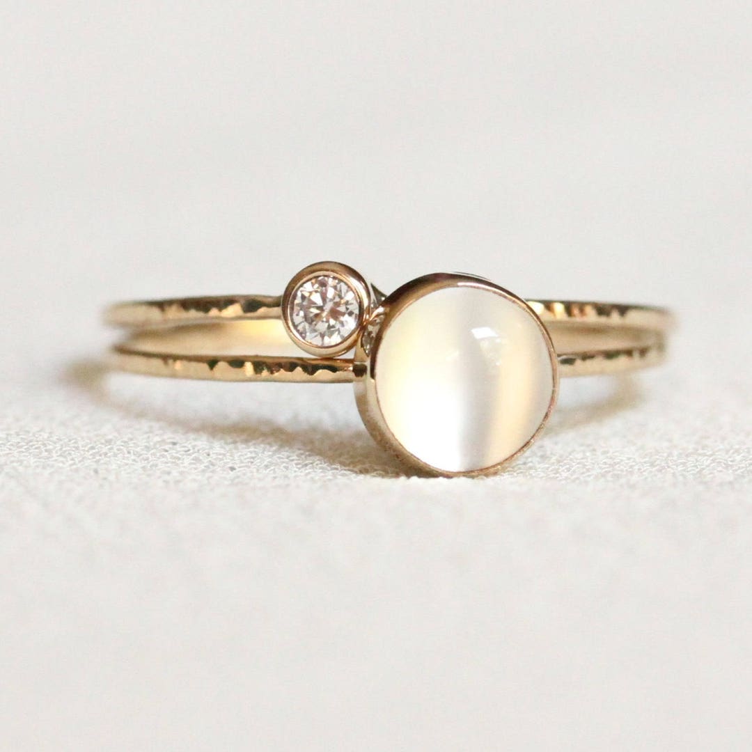 SOLID Gold Custom Two Birthstone Stack Ring Set | Yellow or White Gold ...