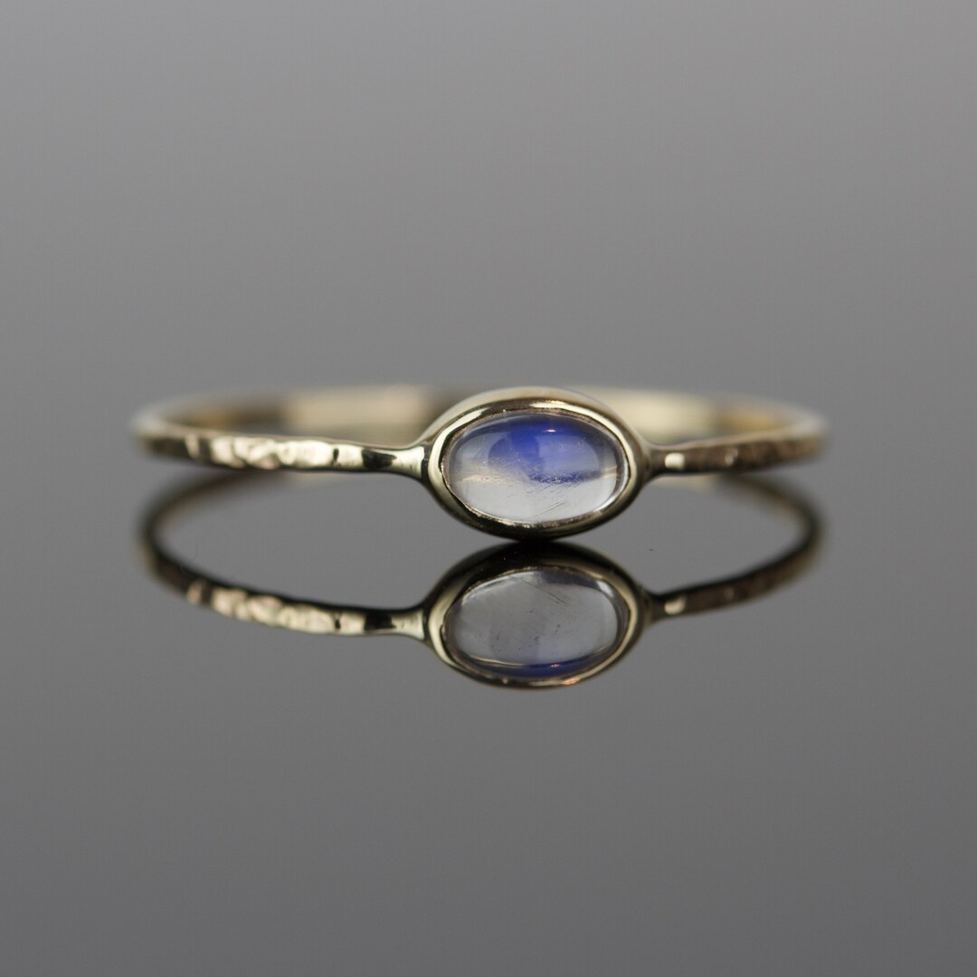 Rainbow Moonstone Ring | SOLID Gold Oval Moonstone | Dainty 14k ...