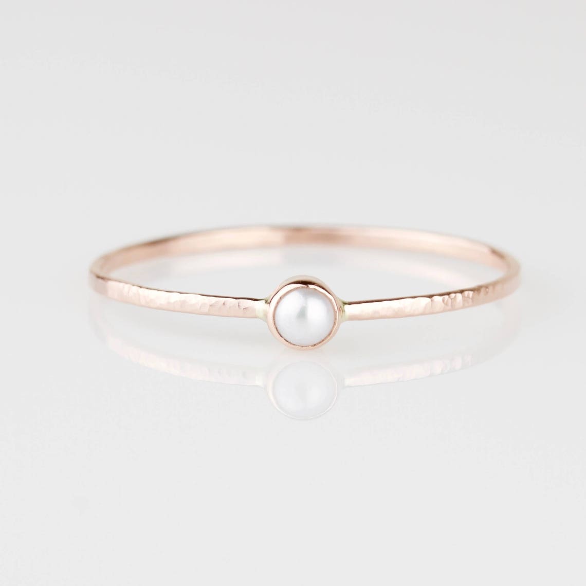 3mm Freshwater Pearl Stacking Ring Delicate SOLID 14k Rose - Etsy