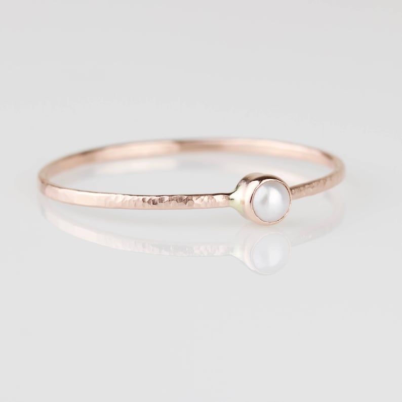 3mm Freshwater Pearl Stacking Ring Delicate SOLID 14k Rose - Etsy