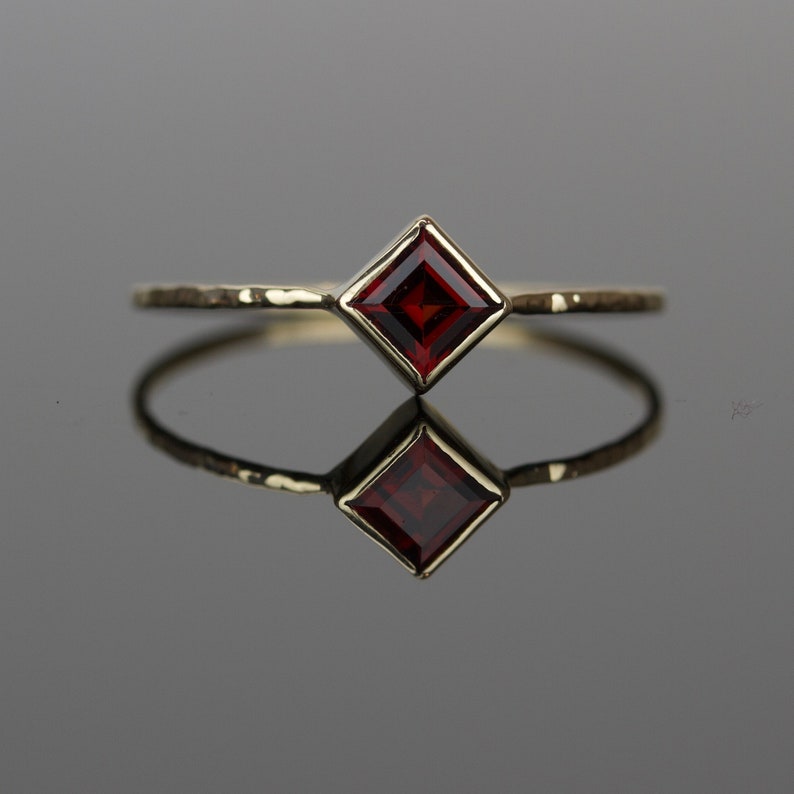 Scarlet Red Garnet Ring SOLID Gold Square Garnet Ring Step | Etsy
