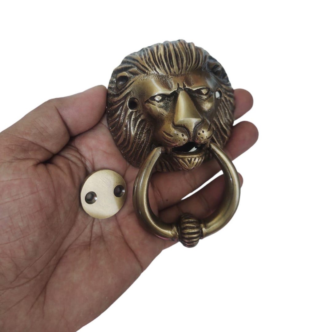 Lion Brass Door Knocker - Lion Brass Aesthetic Knocker - Vintage Lion Knocker - Simple Lion ...
