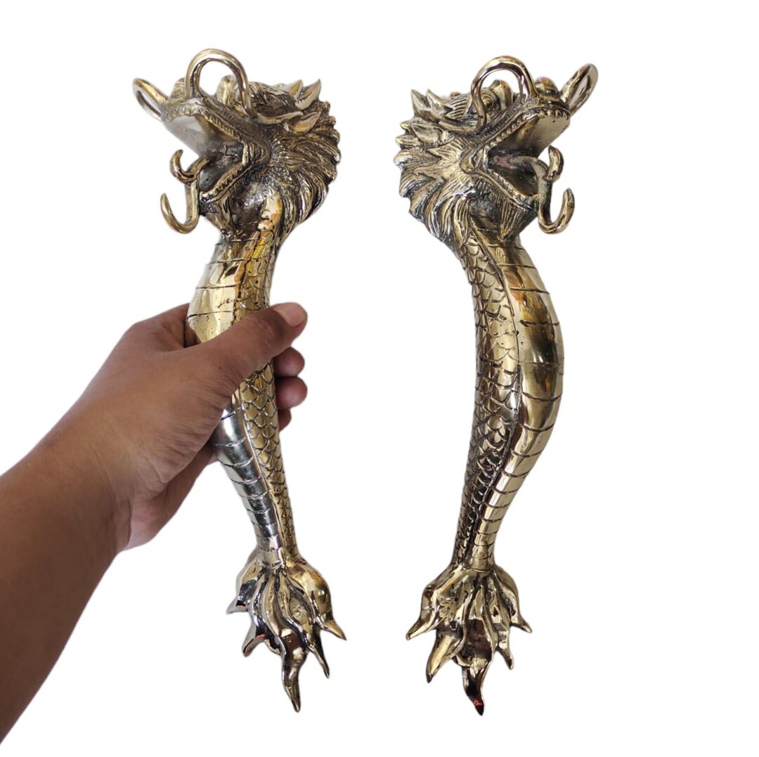 34cm Dragon Brass Door Handle - 13.3” Solid Brass Dragon Door Handle ...