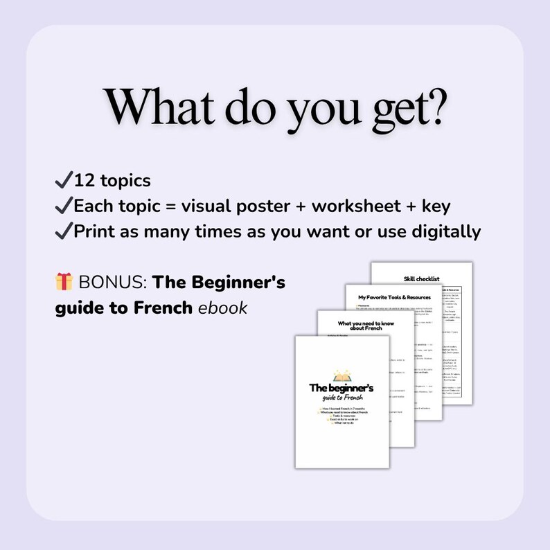 12 French Vocabulary Worksheets | Visual Posters + Practice + Key ...