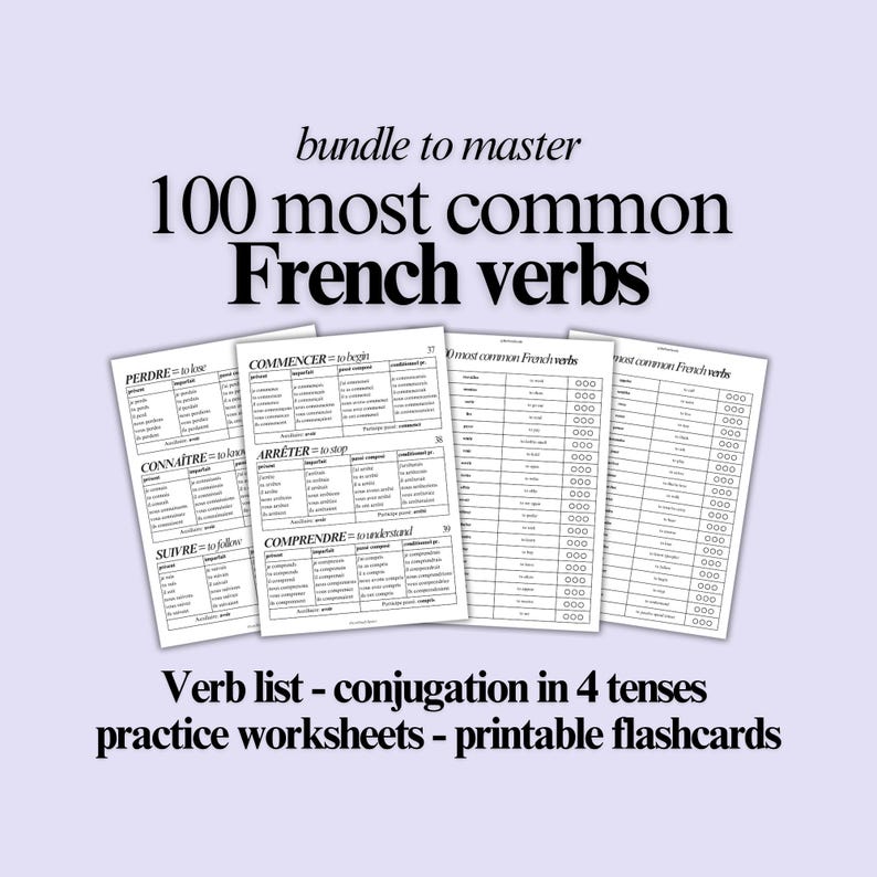 100 Most Common French Verbs - Etsy
