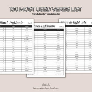 100 Most Common French Verbs - Etsy