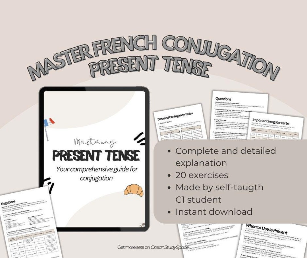 French Conjugation Guide Present Tense Grammar Mastery Study Guide ...