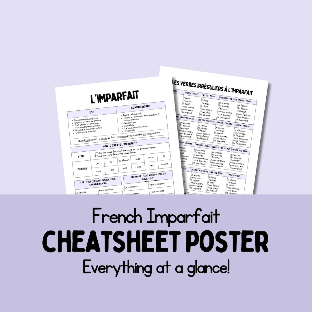 French Imparfait Poster & Cheat Sheet | Conjugation Guide L'imparfait ...