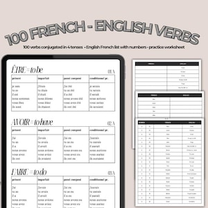 100 Most Common French Verbs - Etsy