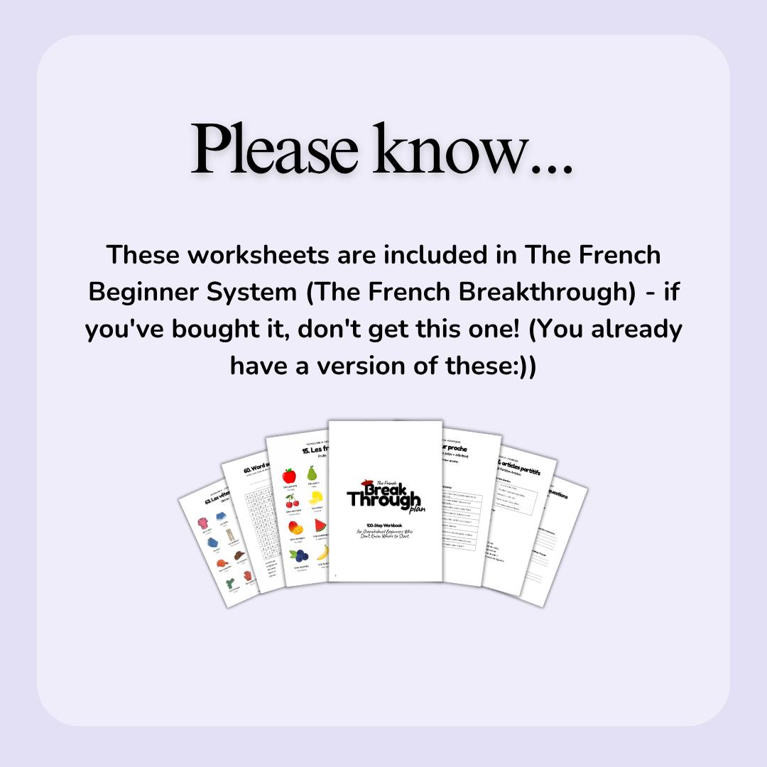 12 French Vocabulary Worksheets | Visual Posters + Practice + Key ...