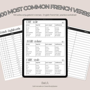 100 Most Common French Verbs - Etsy