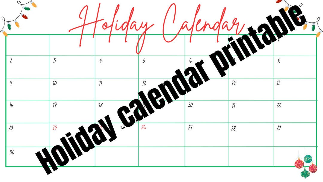Holiday Printable Calendar - Etsy