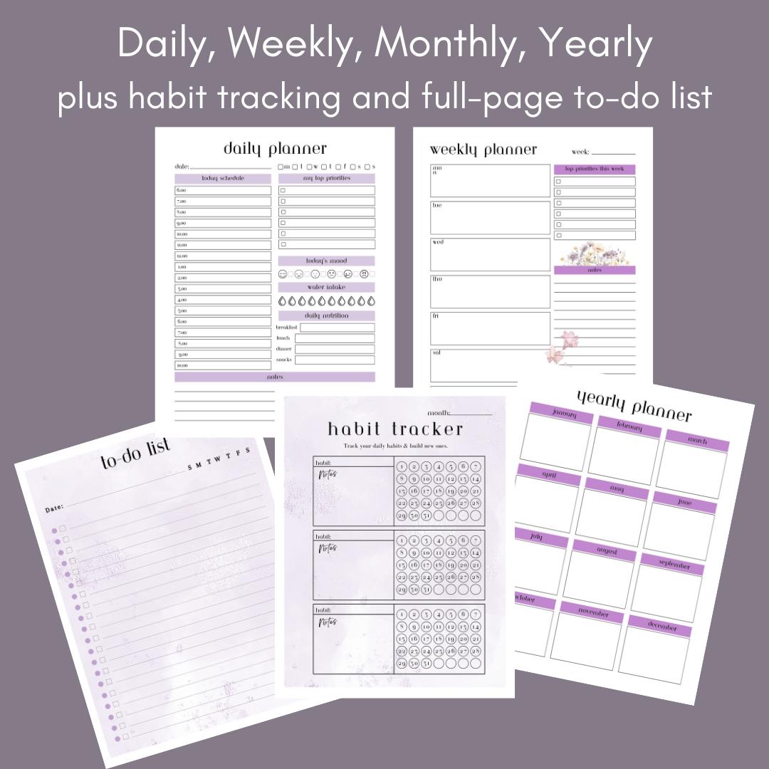 Chic 2025 Floral Planner Printable: Vibrant Purple Watercolor ...