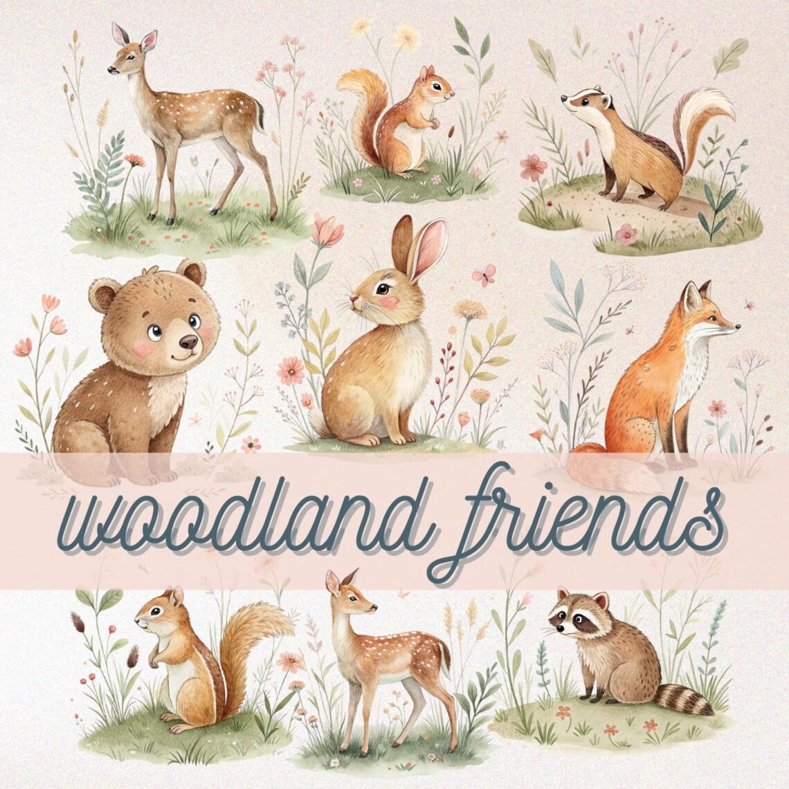Cottagecore Woodland Clipart Bundle Boho Nature Graphics, Animals ...