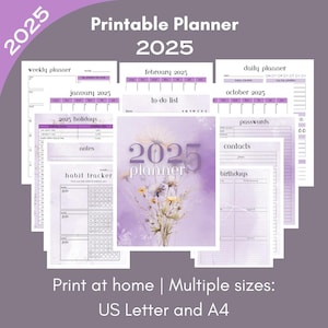 Chic 2025 Floral Planner Printable: Vibrant Purple Watercolor ...