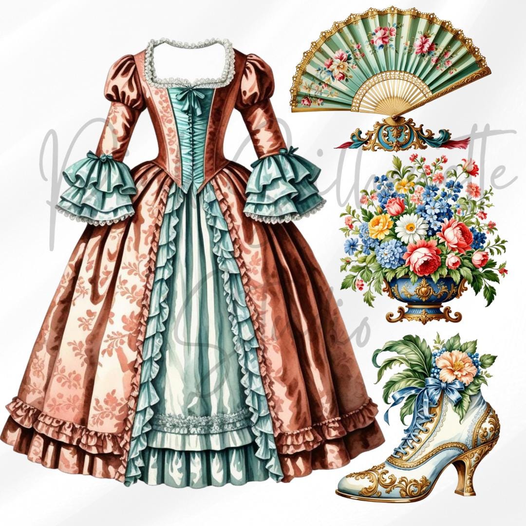 Rococo Fashion Clip Art Pack - 17th Century French Rococo Dresses ...