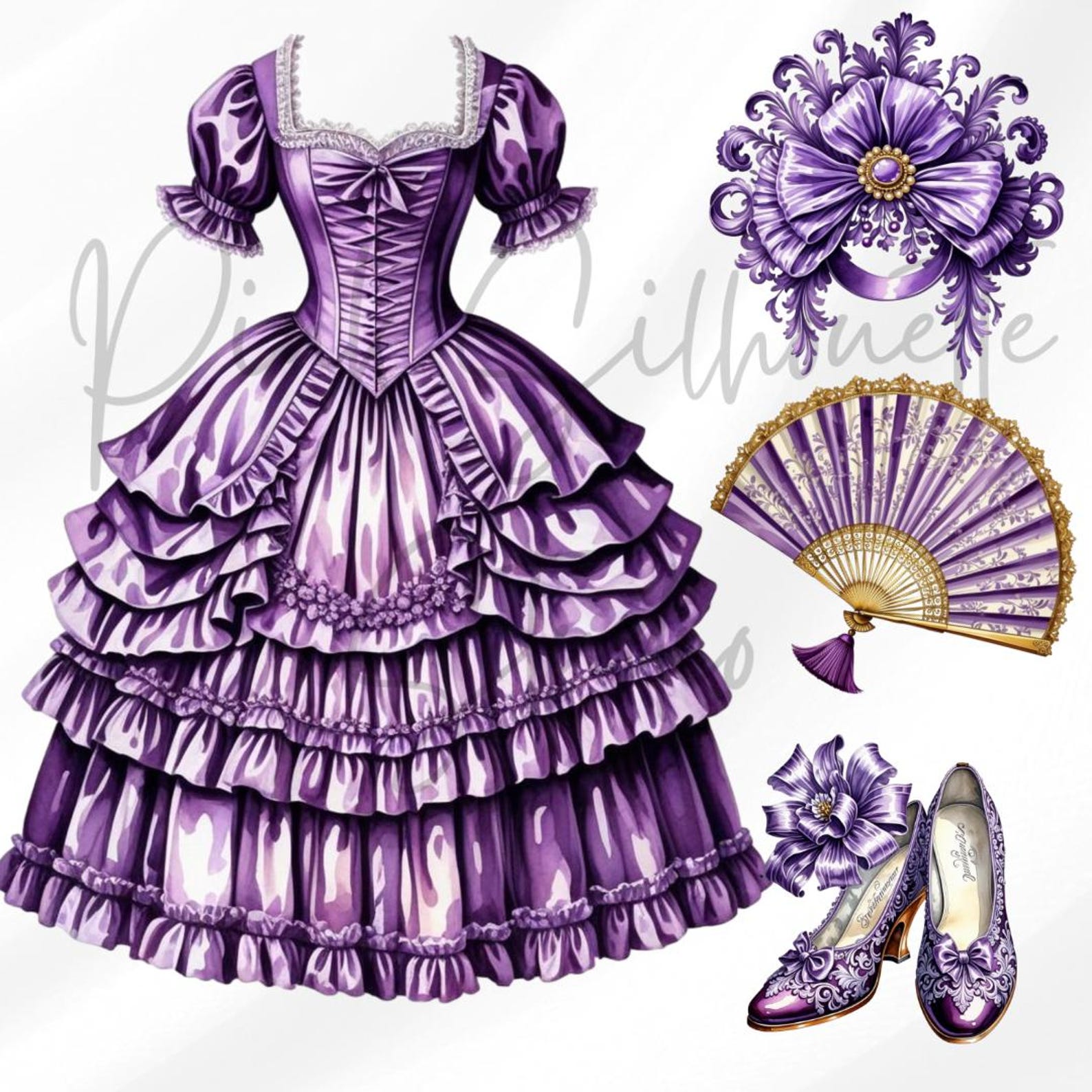 Rococo Fashion Clip Art Pack - 17th Century French Rococo Dresses ...