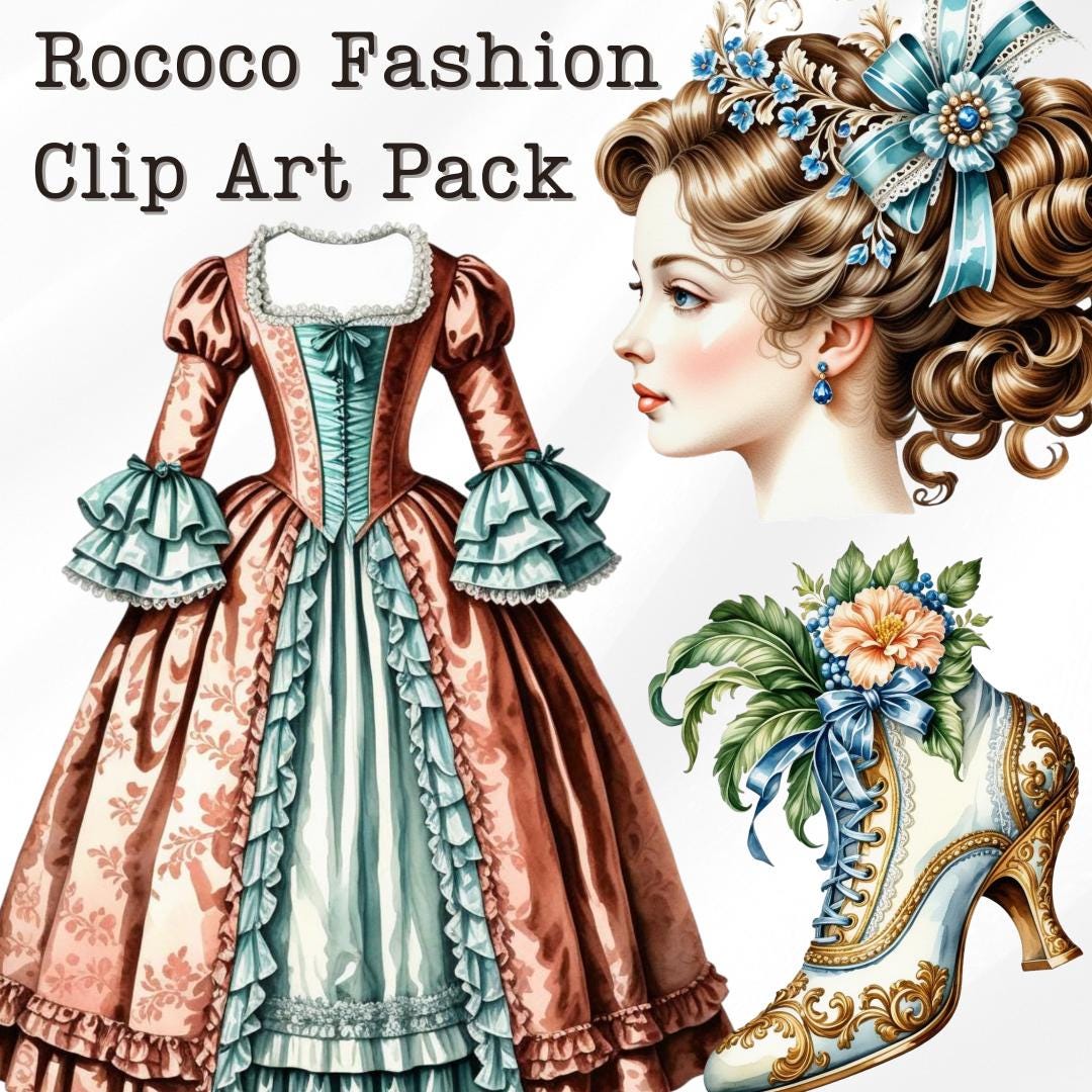 Rococo Fashion Clip Art Pack - 17th Century French Rococo Dresses ...