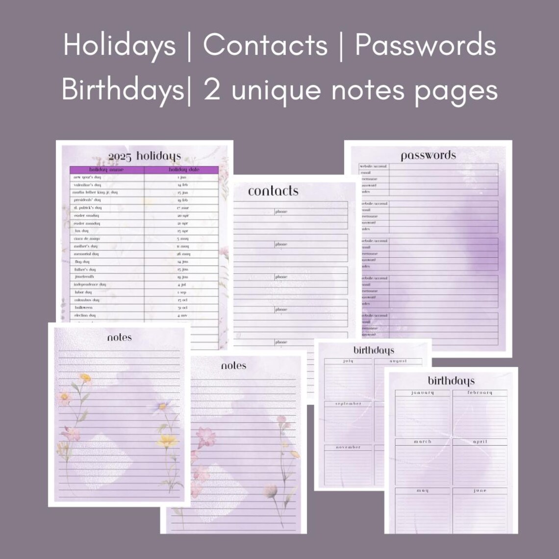 Chic 2025 Floral Planner Printable: Vibrant Purple Watercolor ...